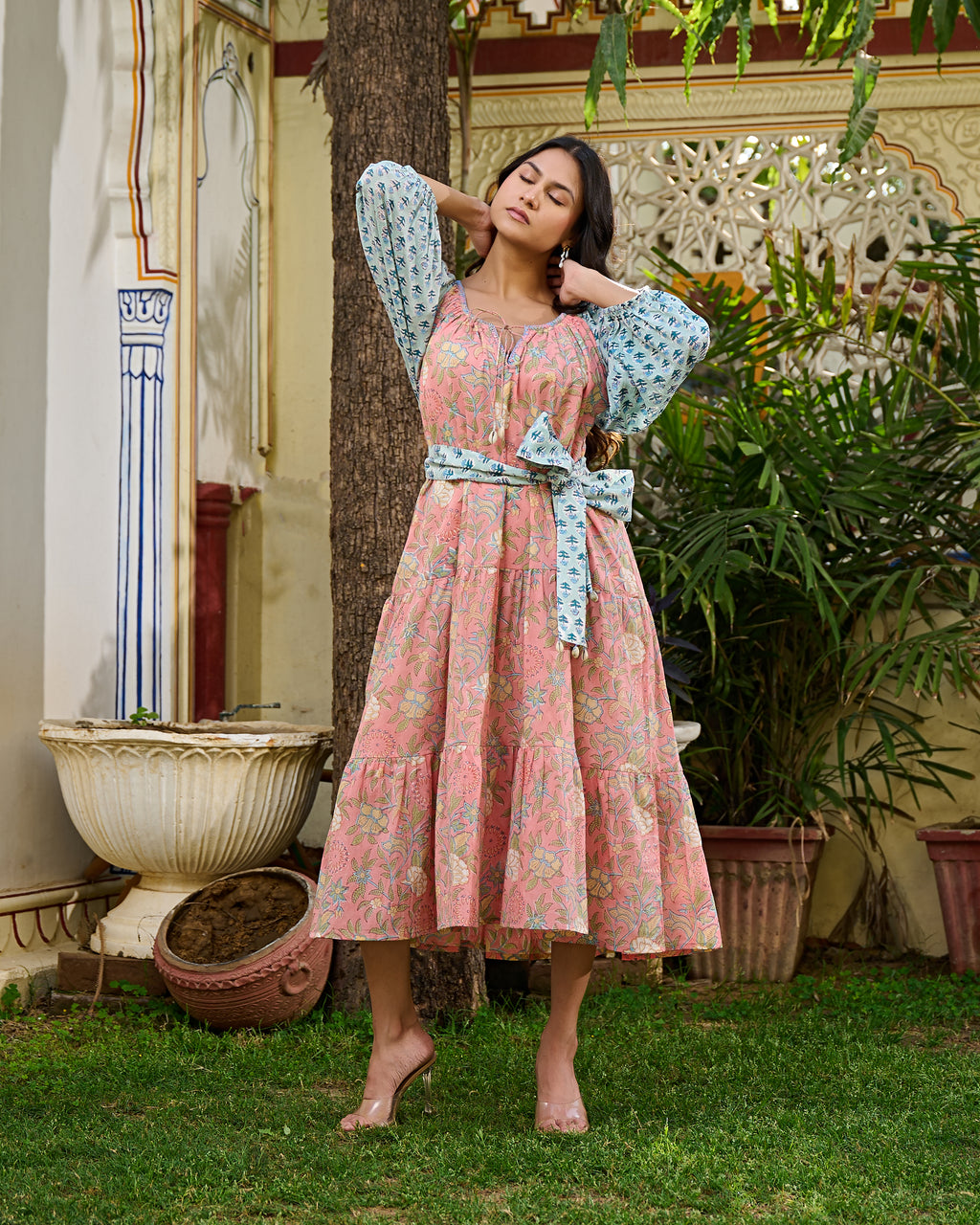 Handcrafted Floral Cotton Midi Dress – Boho Chic – thejaipurart.com