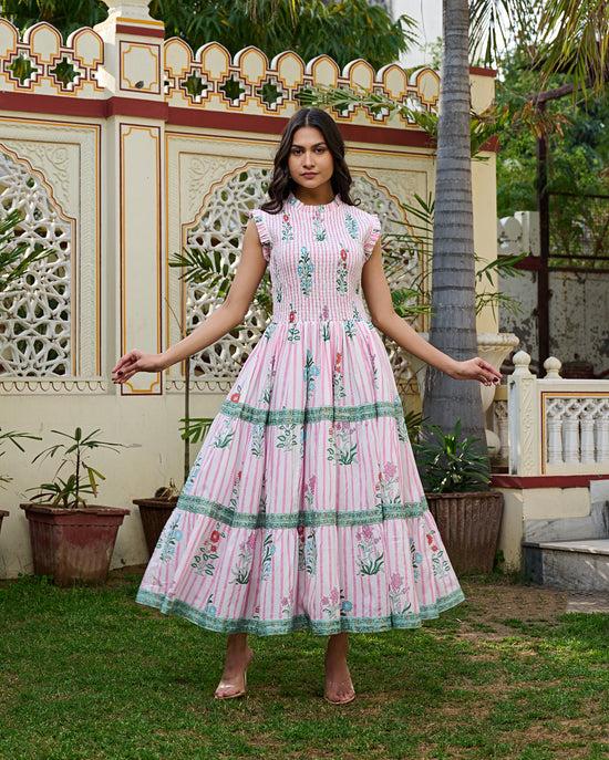 Floral Hand Block Print Cotton Maxi Dress Sleeveless Tiered Dress ...