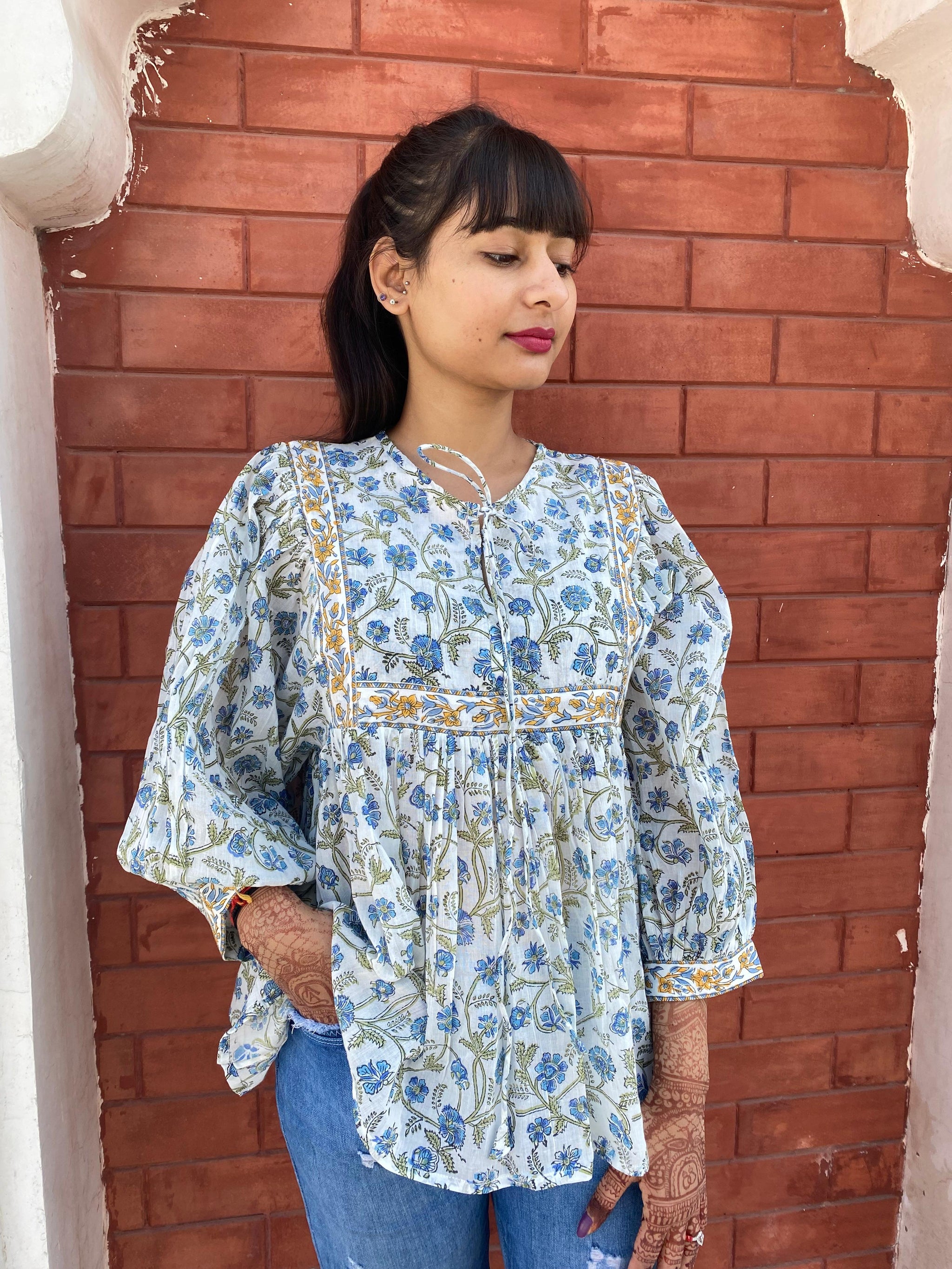 Hand Block printed Cotton Blue Tops – thejaipurart.com